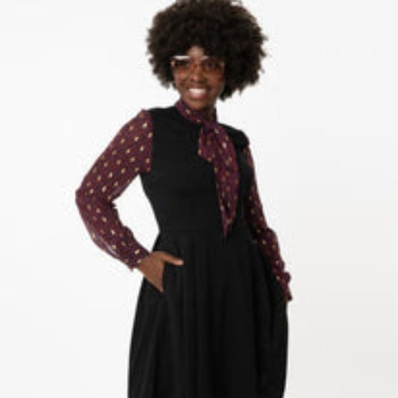 Unique Vintage | Dresses | Smak Parlour Black Burgundy Leopard Print Sheeo Fit Flare Dress Xs ...